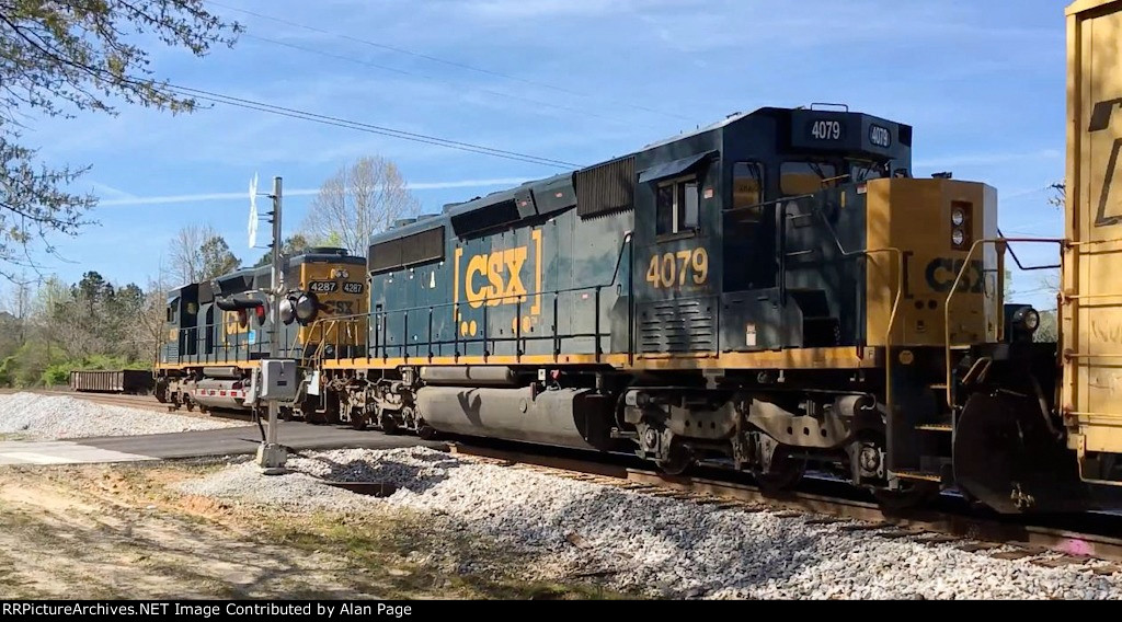 CSX SD40-3's 4287 and 4079 cross Valleywood Road with a SB local